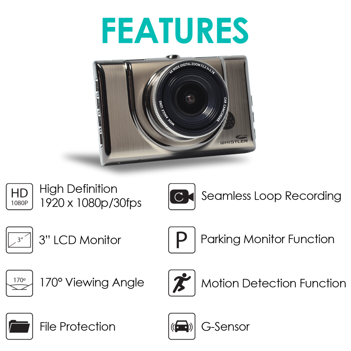 Whistler D16VR – HD DASH CAM -1080FHD / 720P / WVGA / VGA – Digital ...